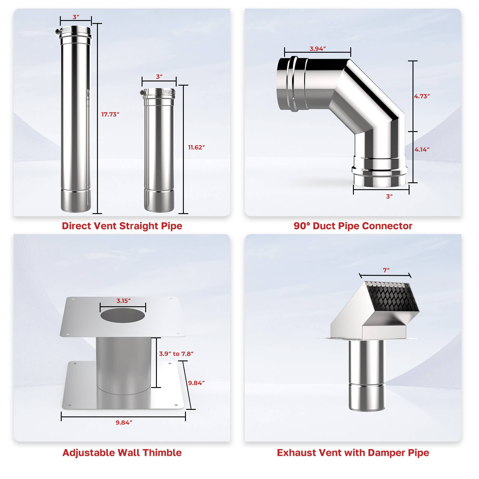 ThermoMate 3" Horizontal Stainless Steel Vent Pipe Kit